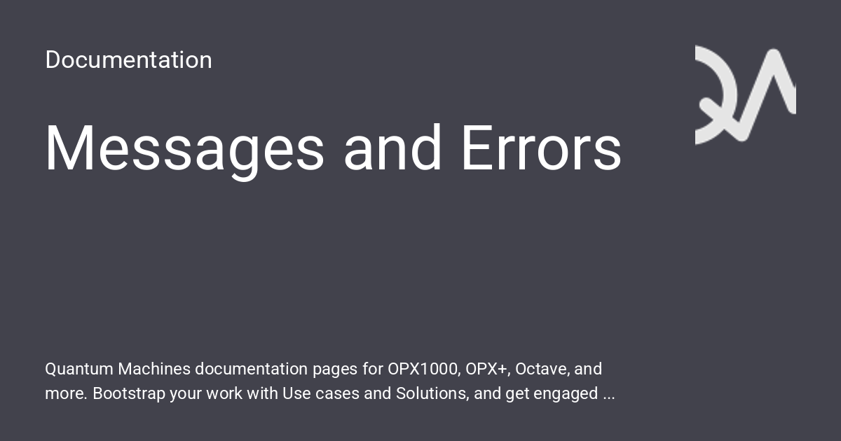 Messages and Errors - Documentation